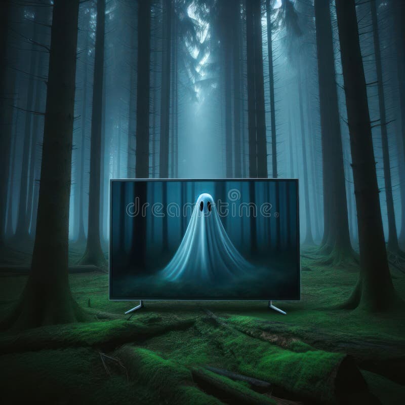 Ghost on TV Screen in Misty Forest. Stock Illustration - Illustration ...