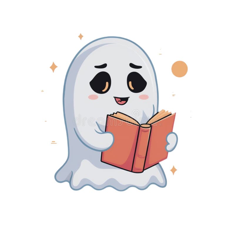 A Ghost Wearing a Colorful Leaf Crown is Holding an Open Book Stock ...