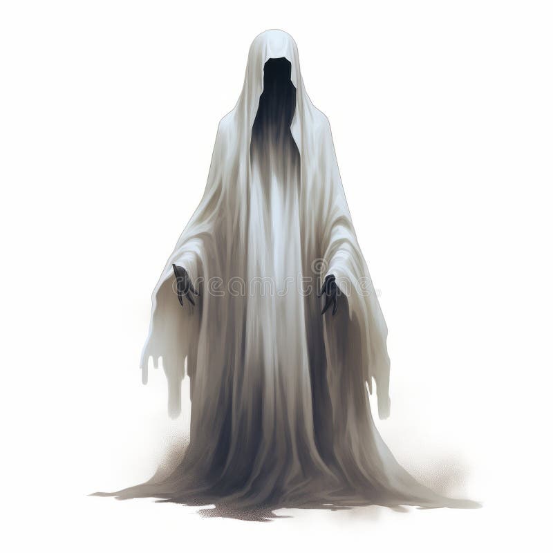 Spectral Ghost Drawing on White Background - Dark, Light, and Ethereal ...