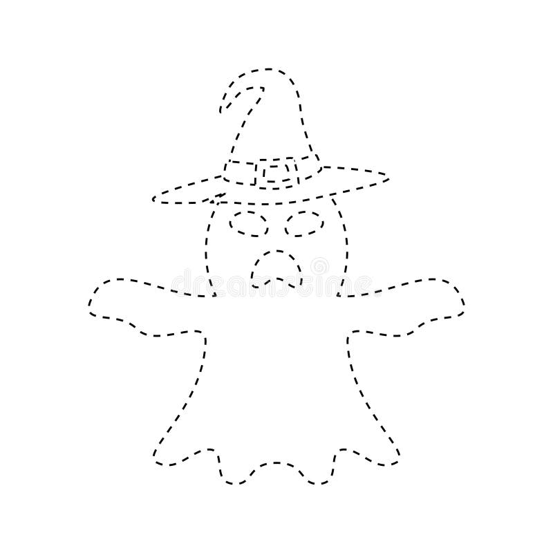 Ghost with Witch Hat Tracing Worksheet for Kids Stock Vector ...