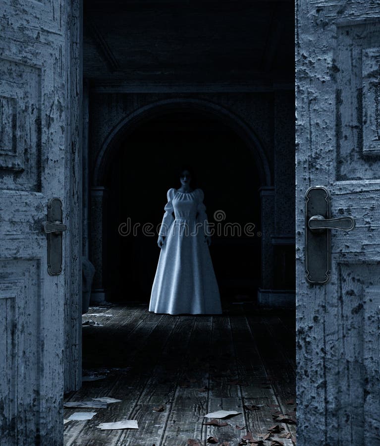 Ghost Woman in Haunted House Stock Illustration - Illustration of ...