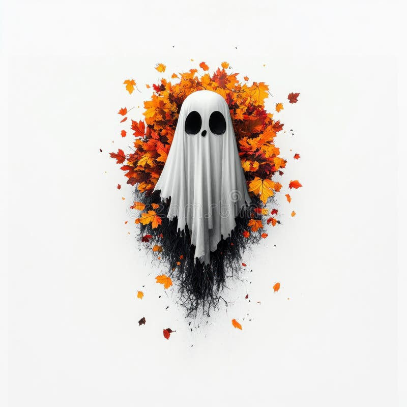 Ghost Wrapped in Autumn Leaves Stock Illustration - Illustration of ...