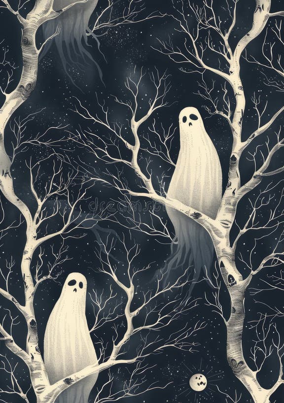 Ghostly Autumn Trees: Pattern with Bare Autumn Trees, Haunted by ...