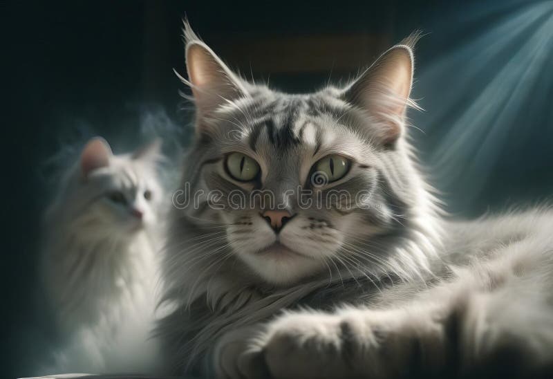 A Ghostly Cat, Worn and Spectral Stock Illustration - Illustration of ...