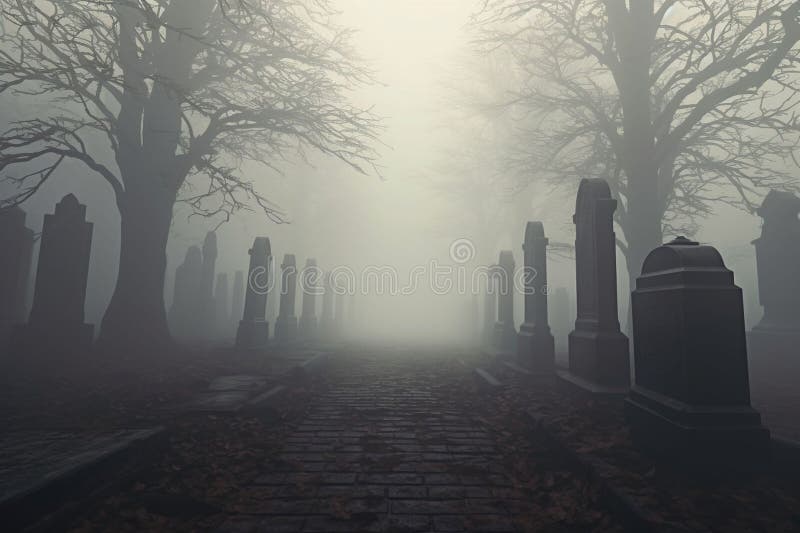Ghostly Cemetery Path a Fogcovered Path Leading Stock Illustration ...