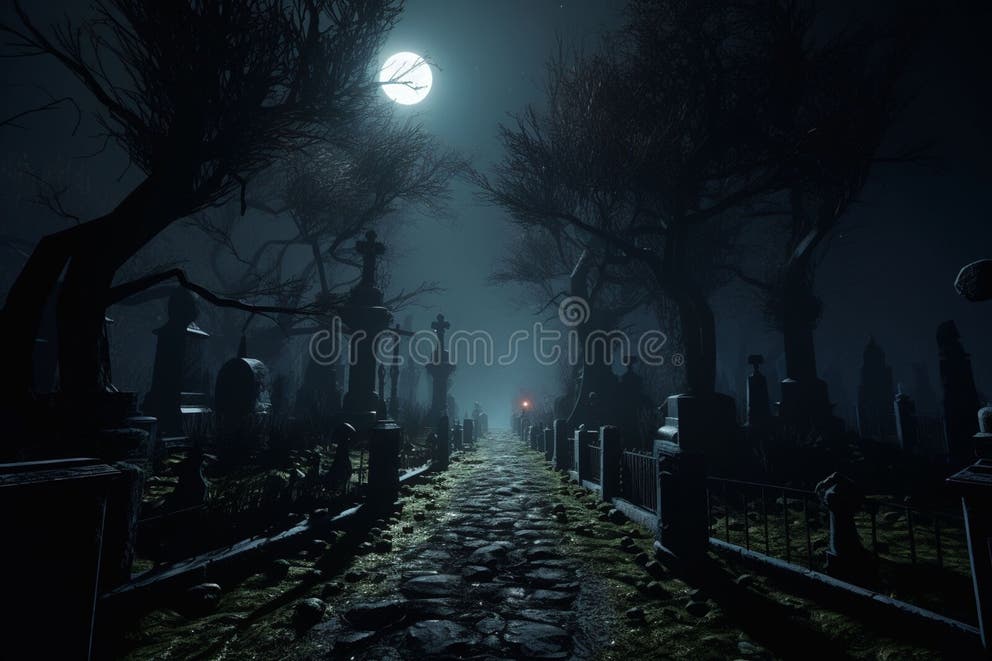 Ghostly Cemetery Path Shadows Shadows Cast on a Stock Illustration ...
