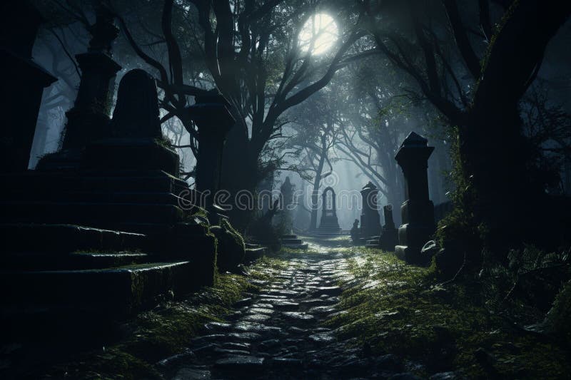 Ghostly Cemetery Path Shadows Shadows Cast on a Stock Illustration ...