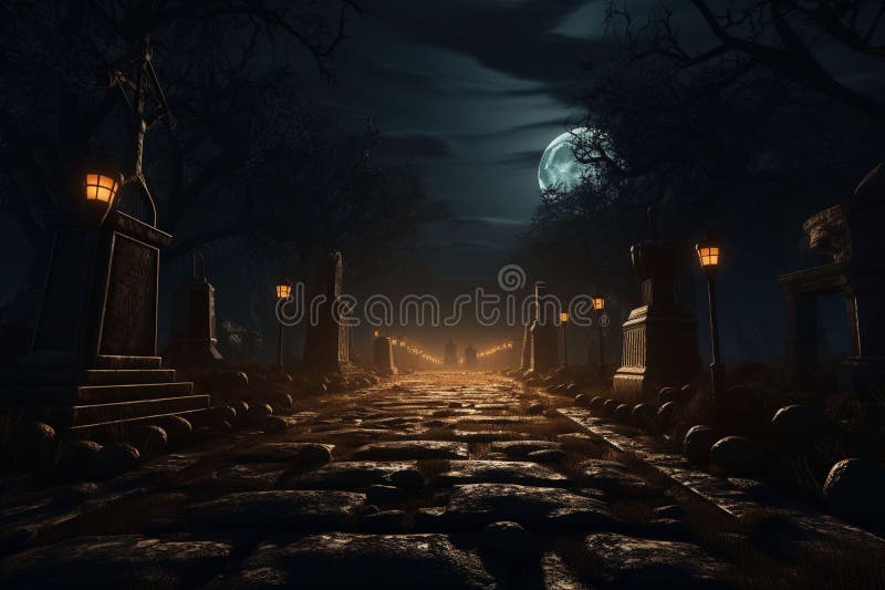 Ghostly Cemetery Path Shadows Shadows Shadows Stock Illustration ...