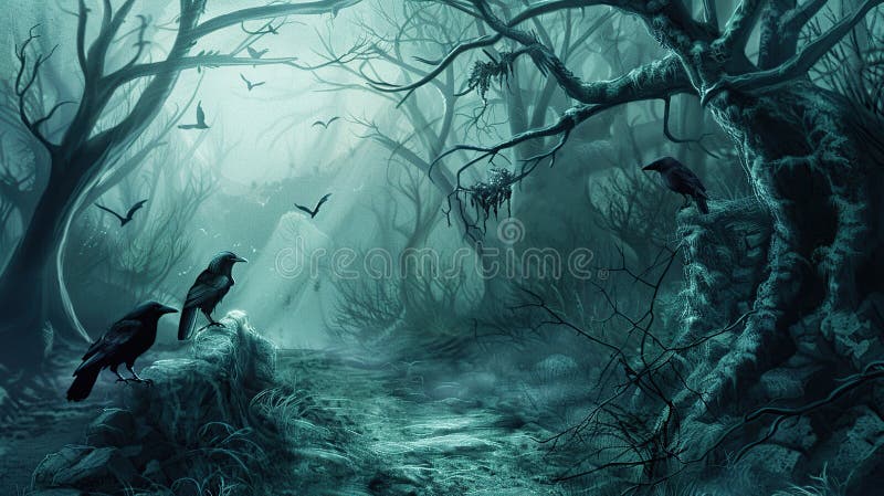 Ghostly Cliff Road through a Sinister Forest with Night Crows ...