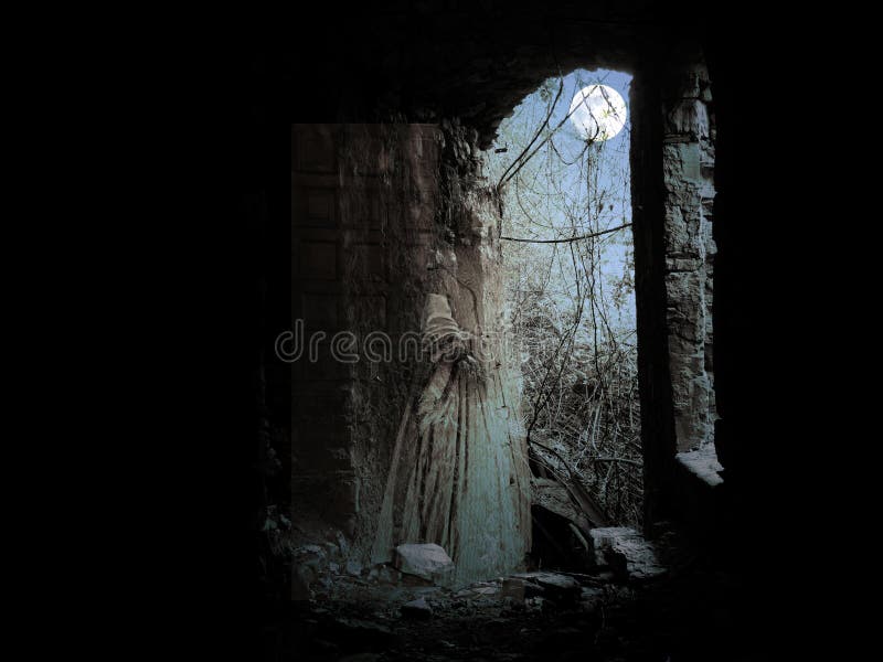 Ghostly Female Figure in Ruins by Moonlight Stock Image - Image of ...