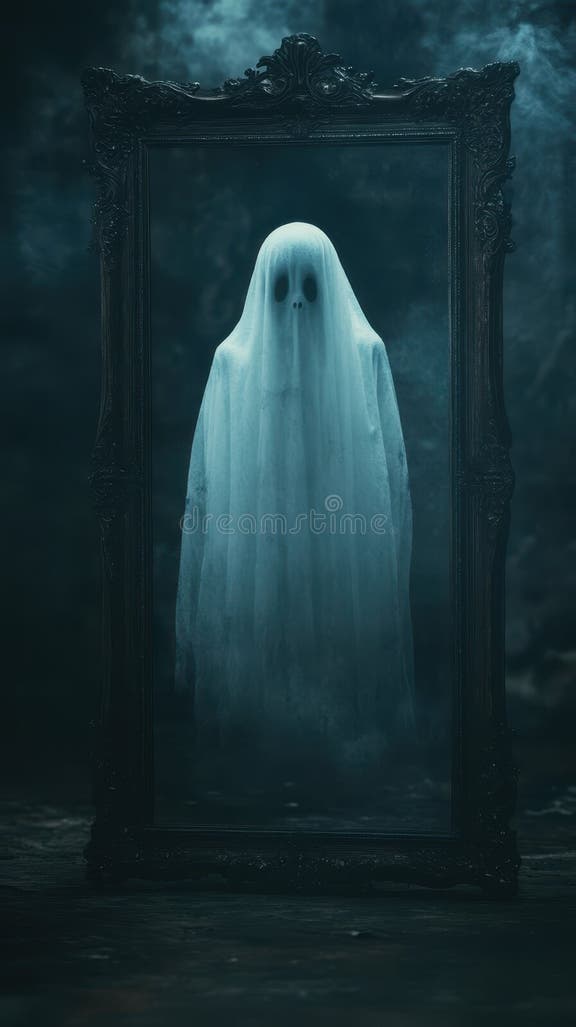 Ghostly Figure Appears in Haunted Mirror Reflection Stock Illustration ...