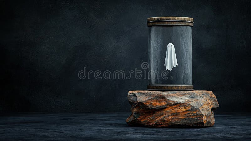 A Ghostly Figure Captured in a Glass Container on a Stone Base Stock ...