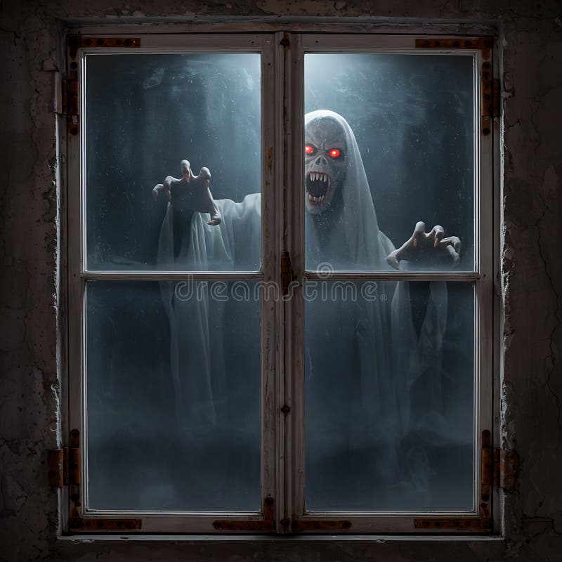 A Ghostly Figure with Glowing Red Eyes and Sharp Teeth Appears Behind a ...