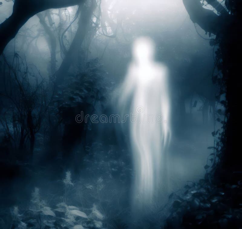 Ghostly Figure in Haunted Forest Stock Illustration - Illustration of ...