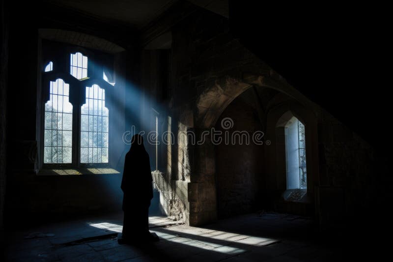 Ghostly Figure Standing in the Shadow of an Abandoned Castle, with ...