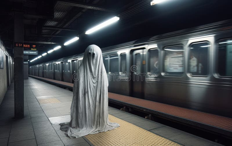 Ghostly Figure on Subway Platform. Created by Generative Artificial ...