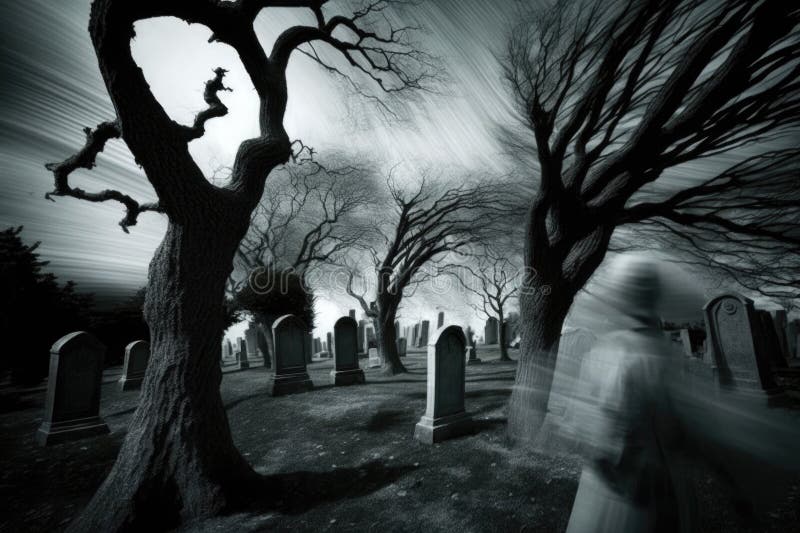 Ghostly Figure, Walking among the Gravestones in Graveyard, with Wind ...