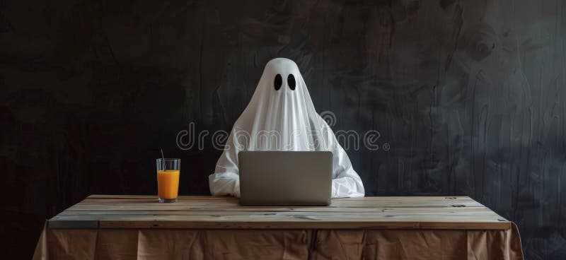 Ghostly Figure Working on Laptop Stock Illustration - Illustration of ...