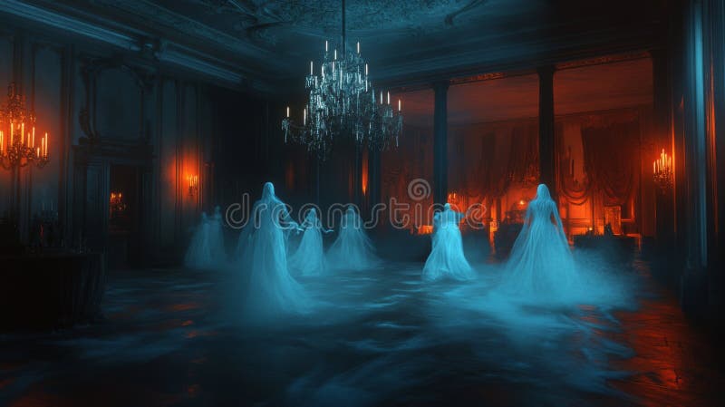 Ghostly Figures Dancing in a Haunted Ballroom Stock Illustration ...