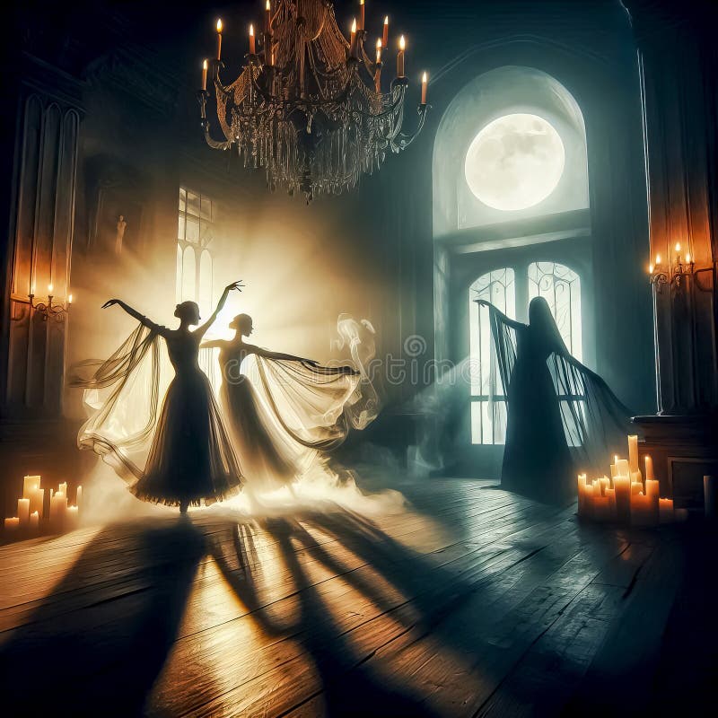 Ghostly Figures and Ghosts Gracefully Dance in a Large Ballroom ...