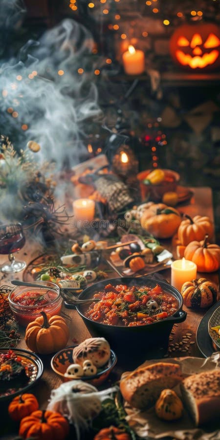Ghostly Halloween Dinner Buffet Background Stock Illustration ...