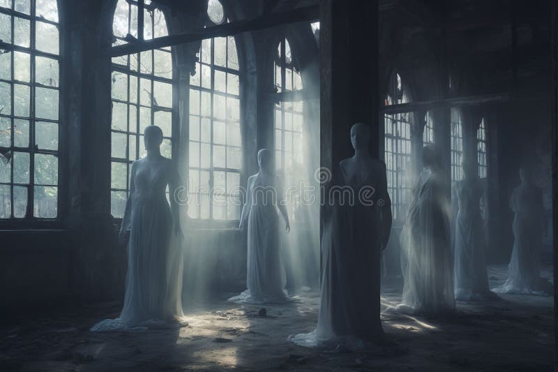 Ghostly Mansion Windows Ghostly Figures Visible Stock Illustration ...