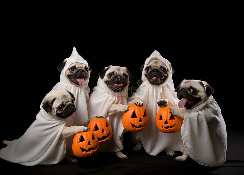 Ghostly Pugs and Pumpkins: Adorable Halloween Parade Stock Illustration ...