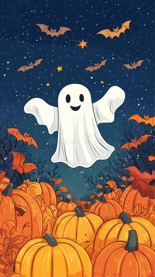 Ghostly Pumpkin Patch stock illustration. Illustration of spooky ...
