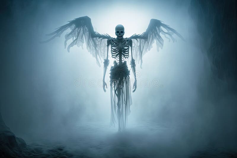 Ghostly Skeleton Floating in the Air, Surrounded by Mist and Eerie ...