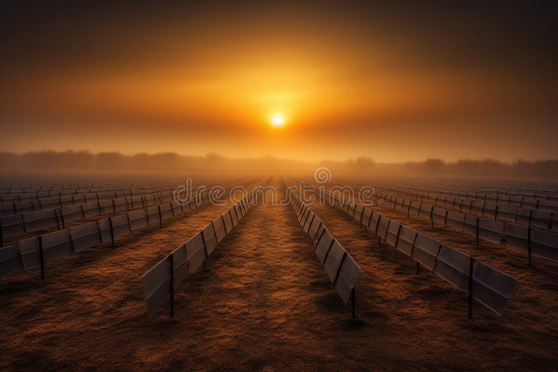 A Ghostly Sunrise Over a Solar Panel Field. Generative AI Stock ...