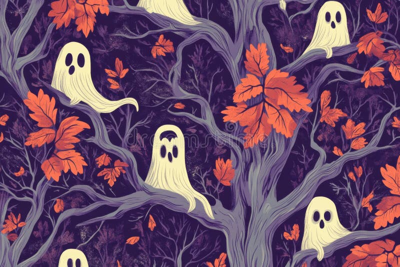 Ghosts in Autumn Trees stock illustration. Illustration of branches ...
