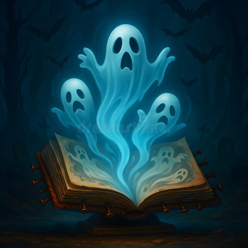 Ghosts Escaping from an Ancient Magic Book in a Spooky Forest Stock ...