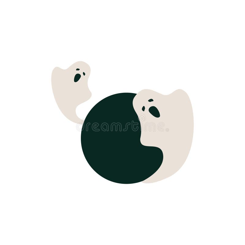 Ghosts Floating Around a Dark Round Object, Flat Vector Illustration ...