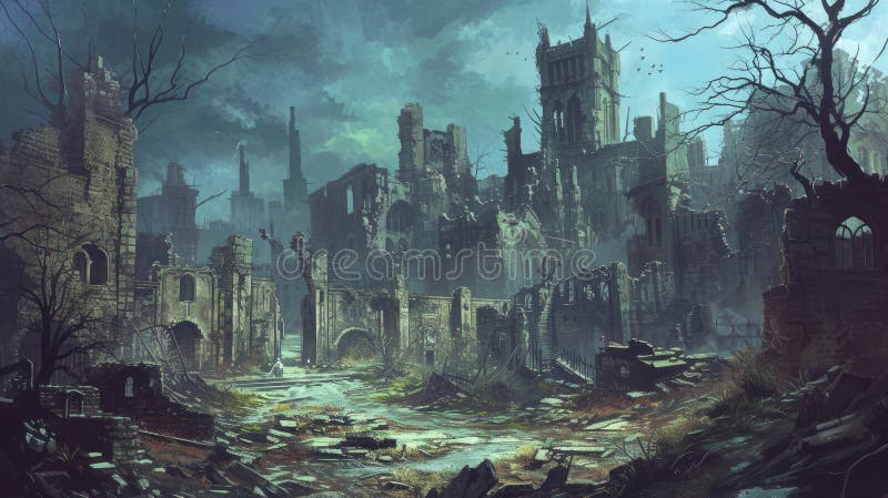 Ghosts of the Forgotten Realm: Ruined Urban Landscape. Stock ...