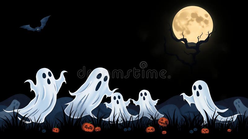 Ghosts Frolic Under a Full Moon Celebrating Halloween Stock ...