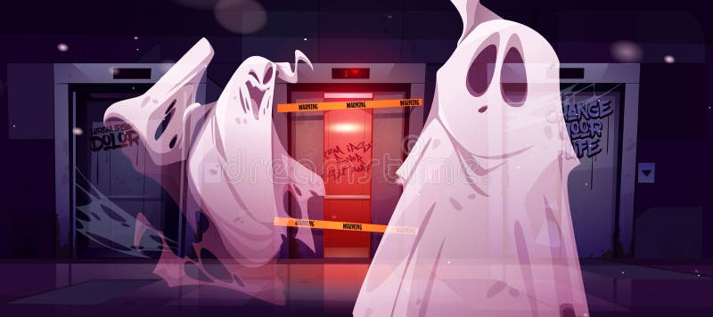Ghosts in Hallway with Broken Elevator at Night Stock Vector - Illustration of horror, haunted ...