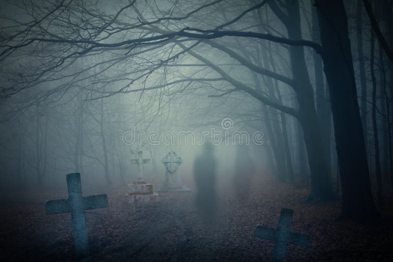 Ghosts in haunted forest stock photo. Image of graveyard - 111297542