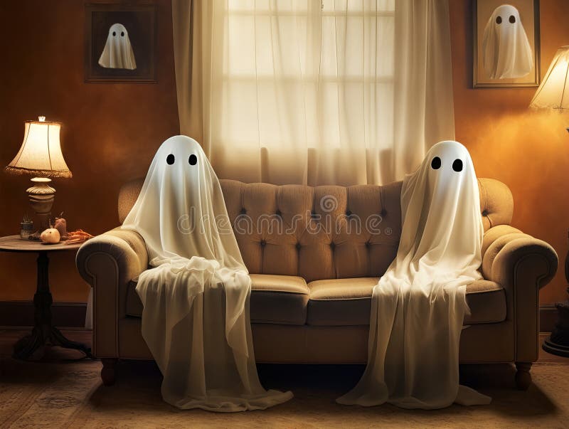 Ghosts in the living room stock illustration. Illustration of ghost ...