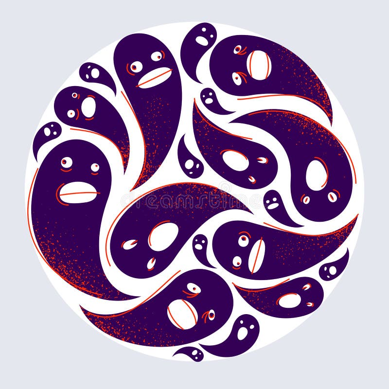 Ghosts Round Composition in a Circle Vector Design Illustration, Horror ...
