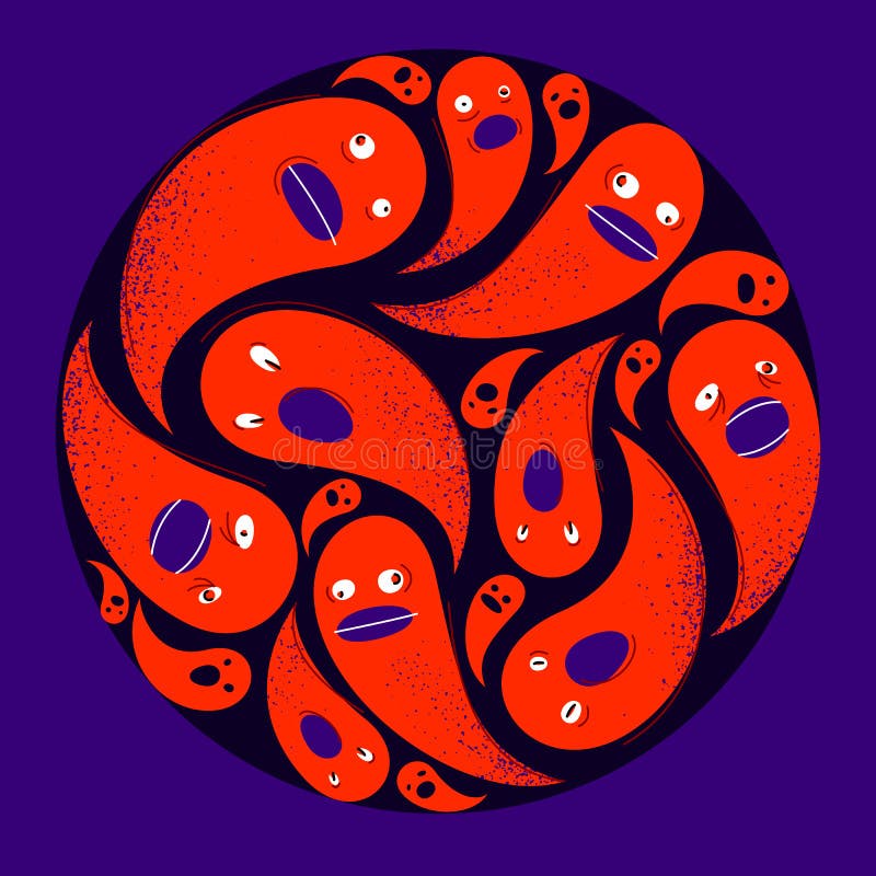 Ghosts Round Composition in a Circle Vector Design Illustration, Horror ...