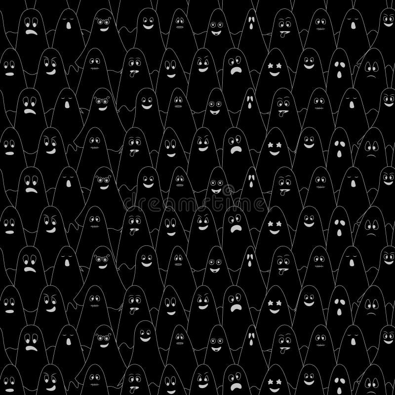 Ghosts. Spirit Black. Ghost with Different Grimaces Seamless Halloween ...
