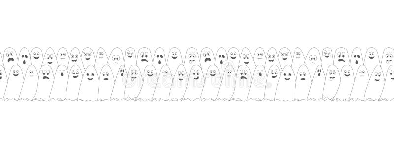 Ghosts. Spirit Blue. Ghost with Different Grimaces, Seamless Horizontal ...