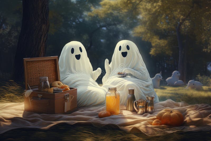 Ghosts Take Picnic Tea. Generate Ai Stock Illustration - Illustration ...