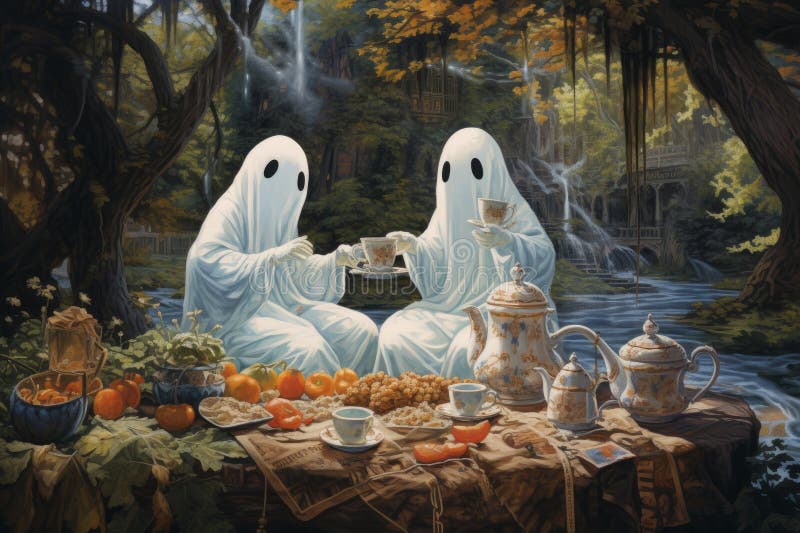 Ghosts Take Tea. Generate Ai Stock Illustration - Illustration of ghost ...