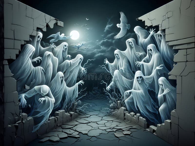 Ghoulish Figures Emerging at Night Stock Illustration - Illustration of ...