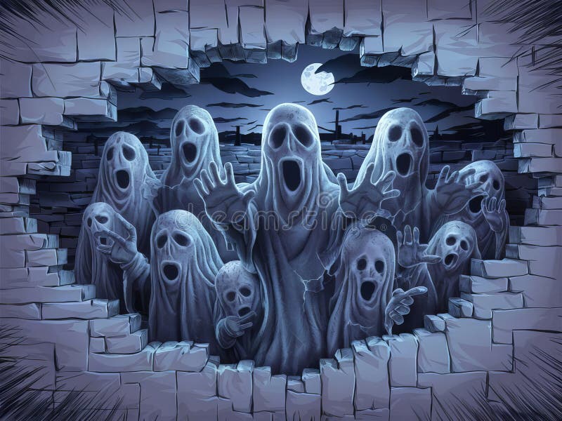 Ghoulish Figures Emerging at Night Stock Illustration - Illustration of ...