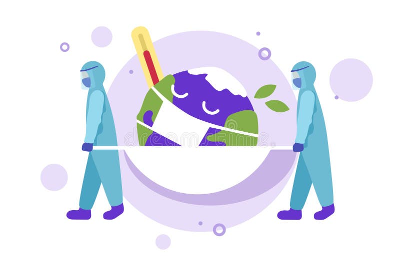 Doctors Save the Planet. Planet Earth on a Stretcher with a Thermometer ...