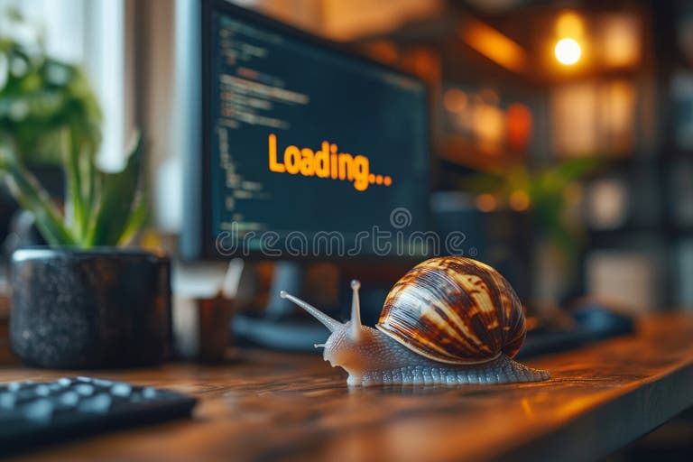 Giant African Land Snail Crawling on a Desk in Front of a Computer ...