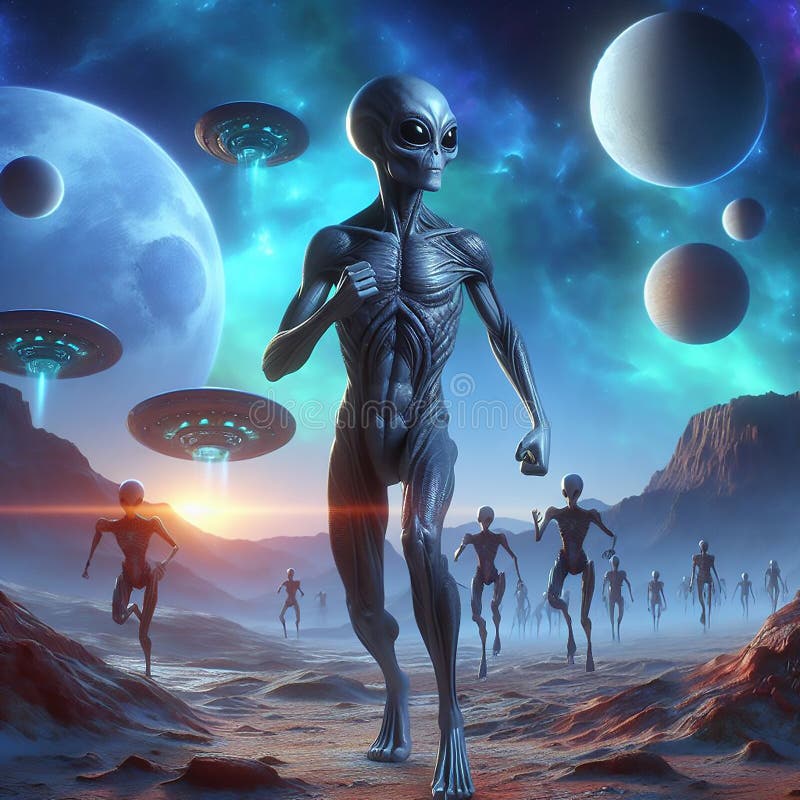 Giant Alien Running from Space Stock Illustration - Illustration of ...