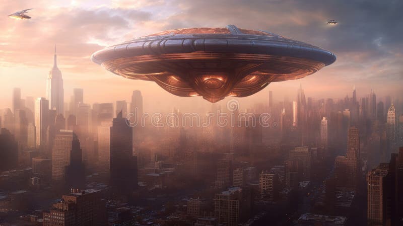 Giant Alien Ship Over City. Generative AI Stock Illustration ...